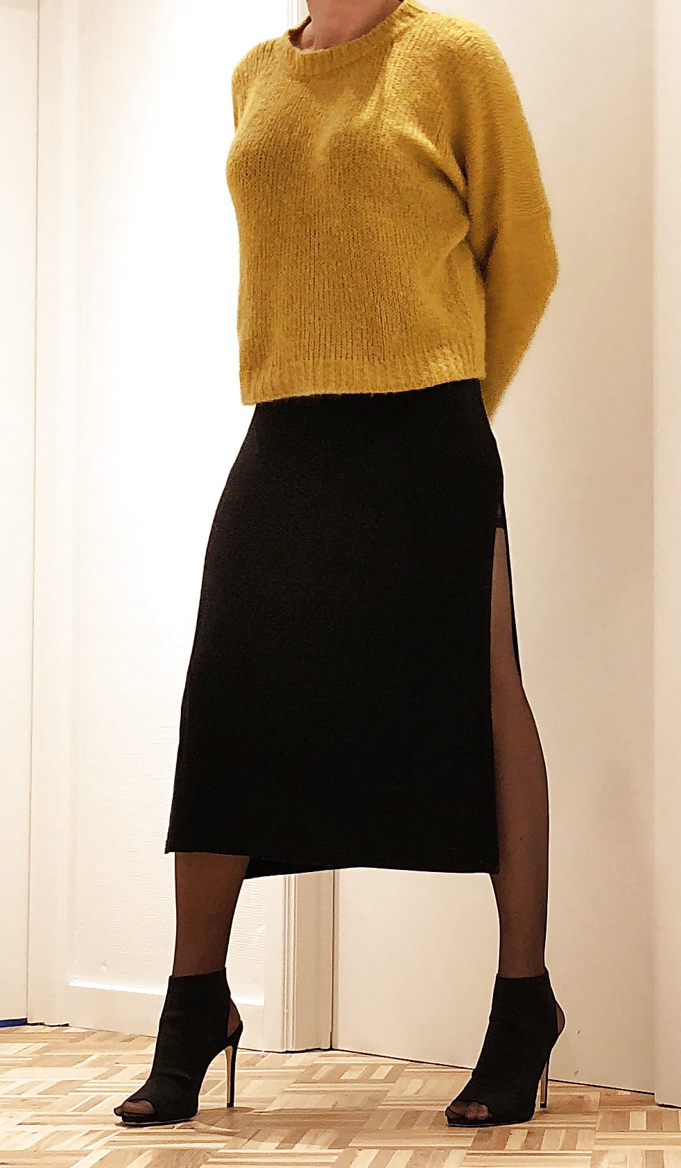 Mustard Jumper Black Skirt And Stay Up Stockings 17 Pics Xhamster